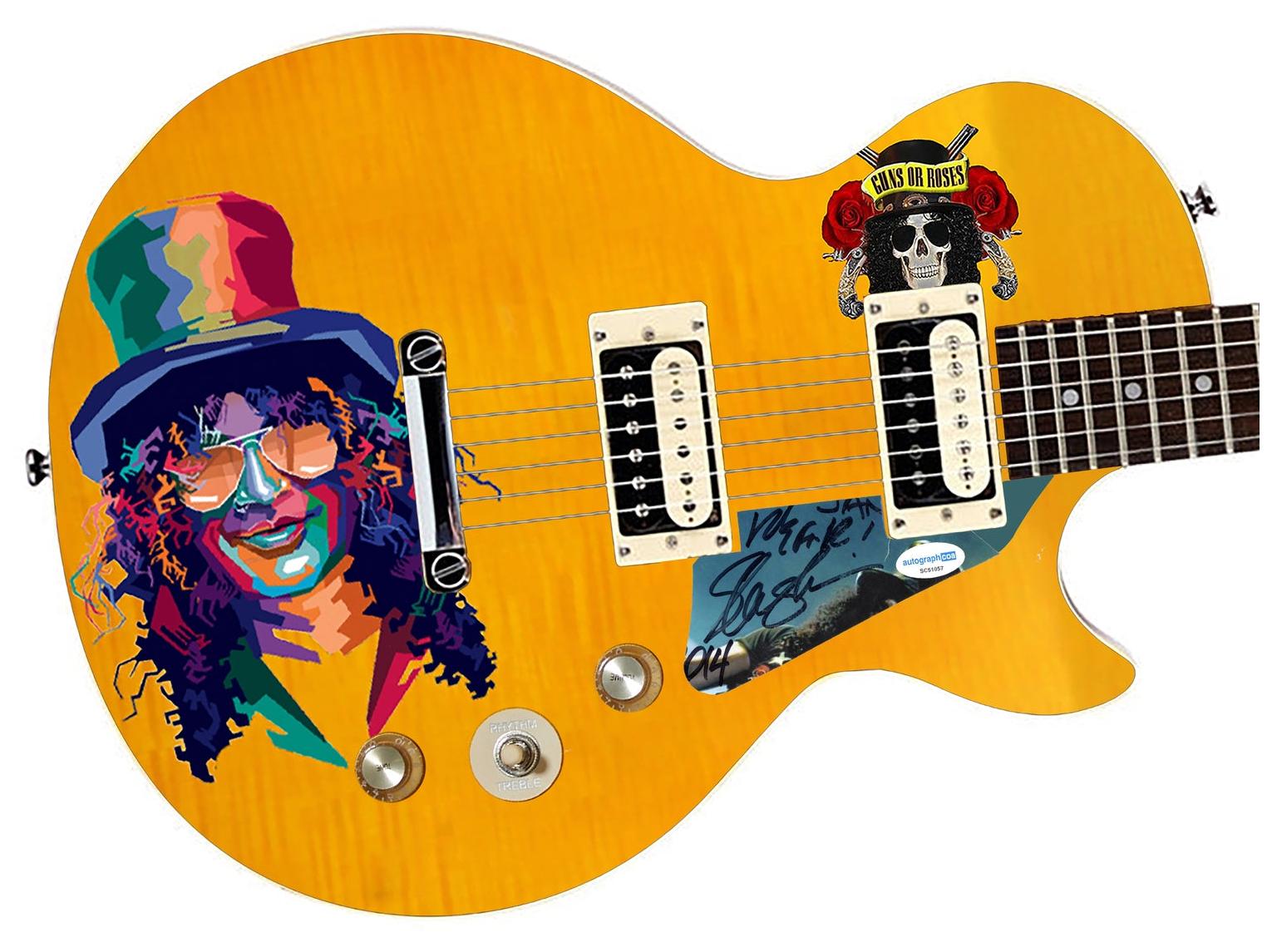 Slash of Guns N Roses Signed Custom Graphics His Model Epiphone Guitar ...