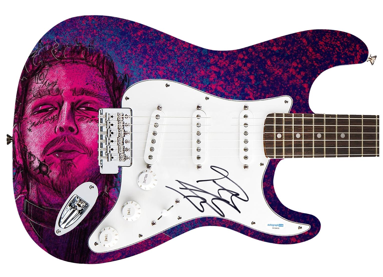 Post Malone Signed Custom Graphics Guitar – Autograph Pros LLC