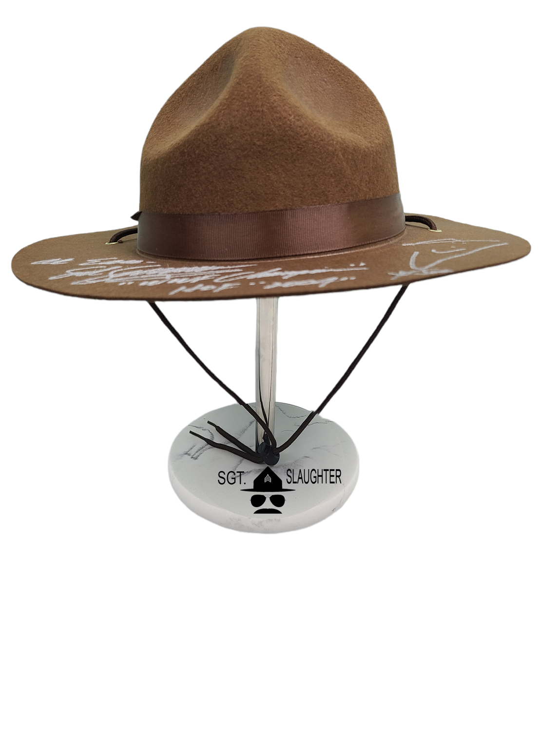 Sgt. Slaughter Signed Drill Sergeant Hat w Display Stand 4 Quotes & Sk ...
