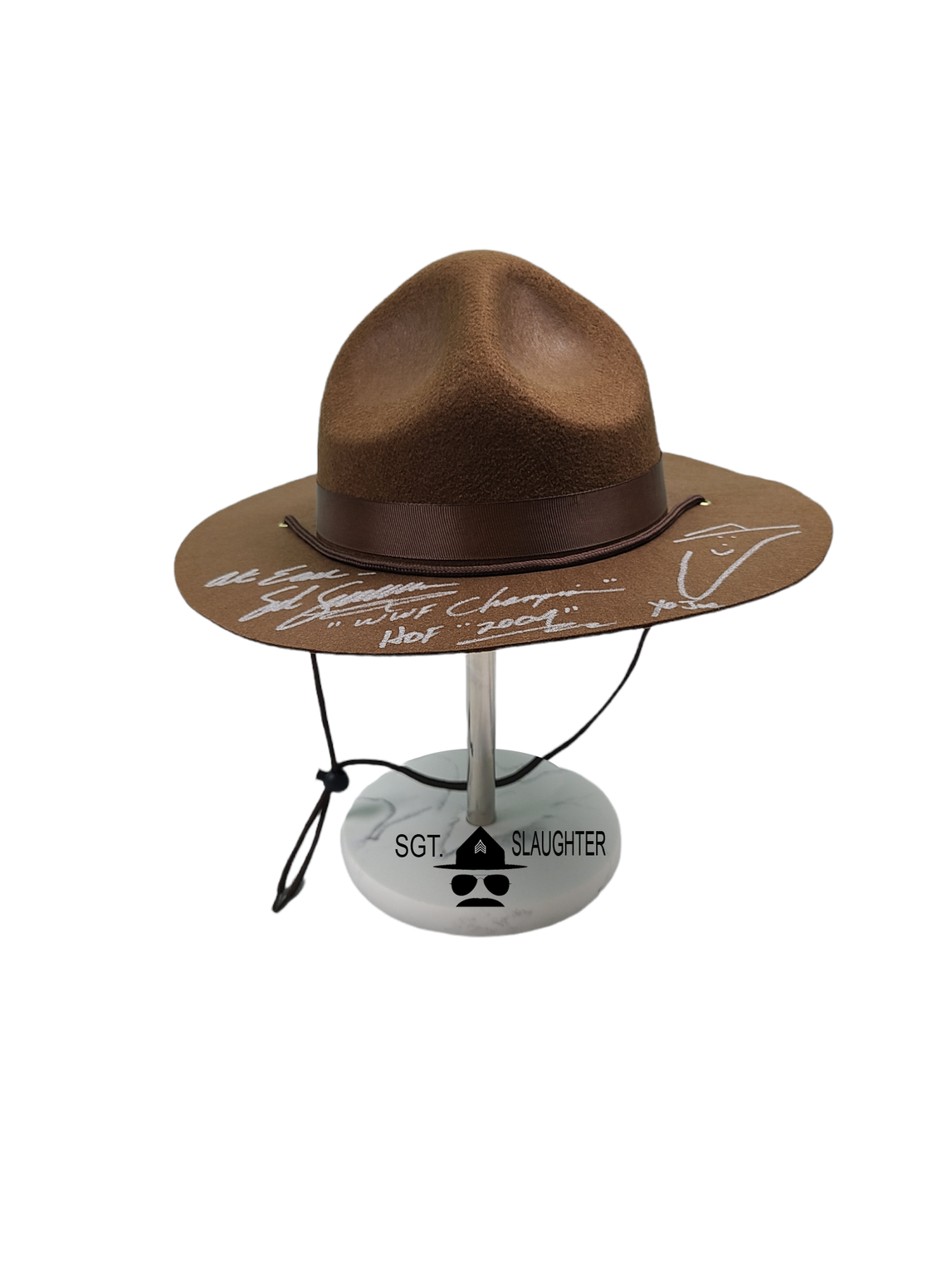 Sgt. Slaughter Signed Drill Sergeant Hat w Display Stand 4 Quotes & Sk ...